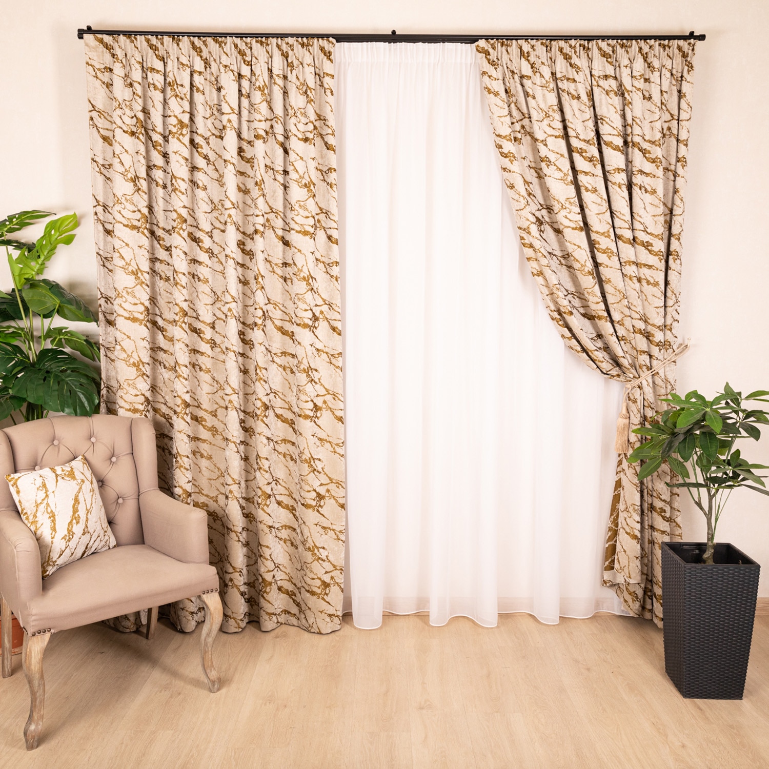 Set 2 draperii Hiko Chenille mustar 2x350x260 cm, cu rejansa - eMAG.ro