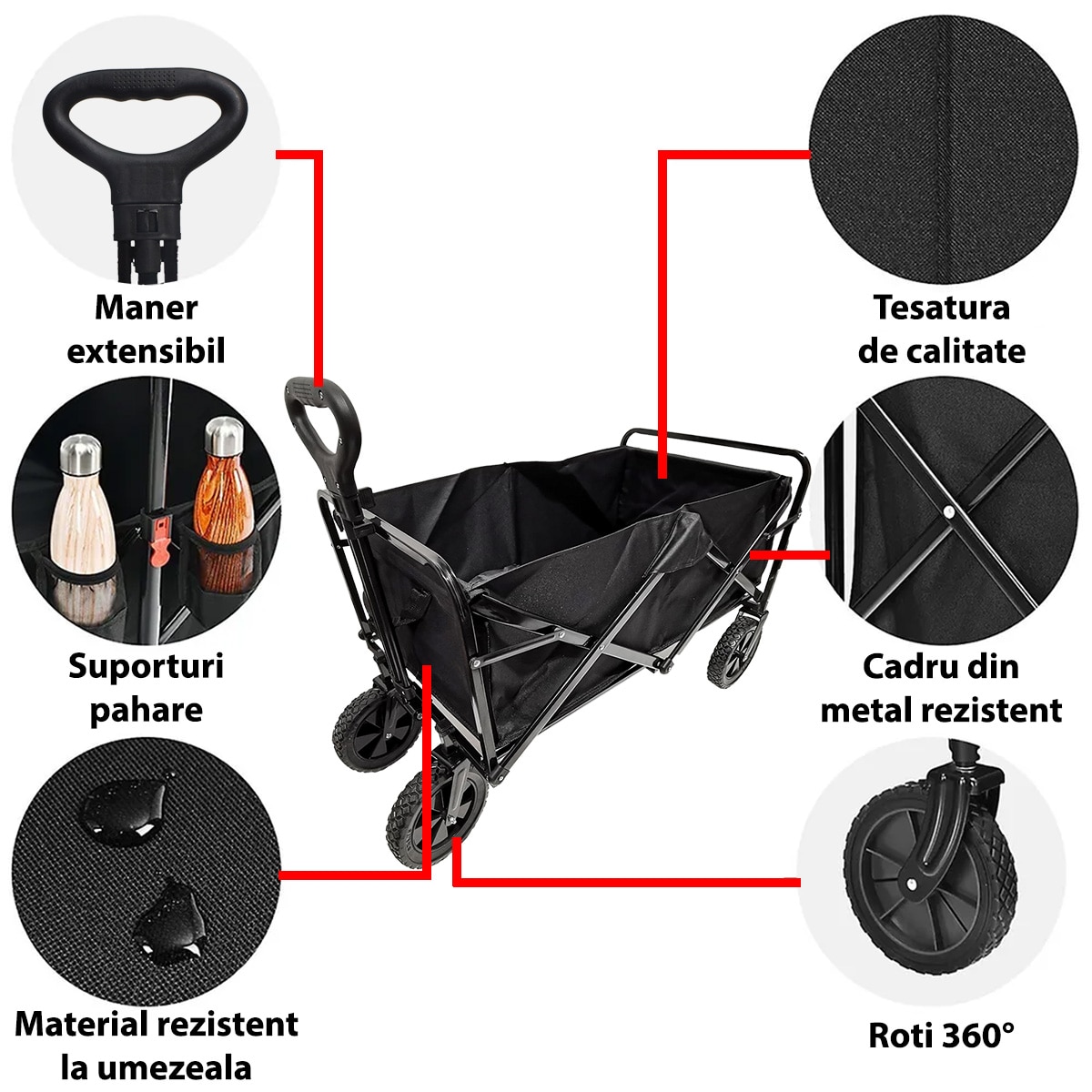 Carucior pliabil de gradina, Naimeed D5660, cadru metalic, maner ...