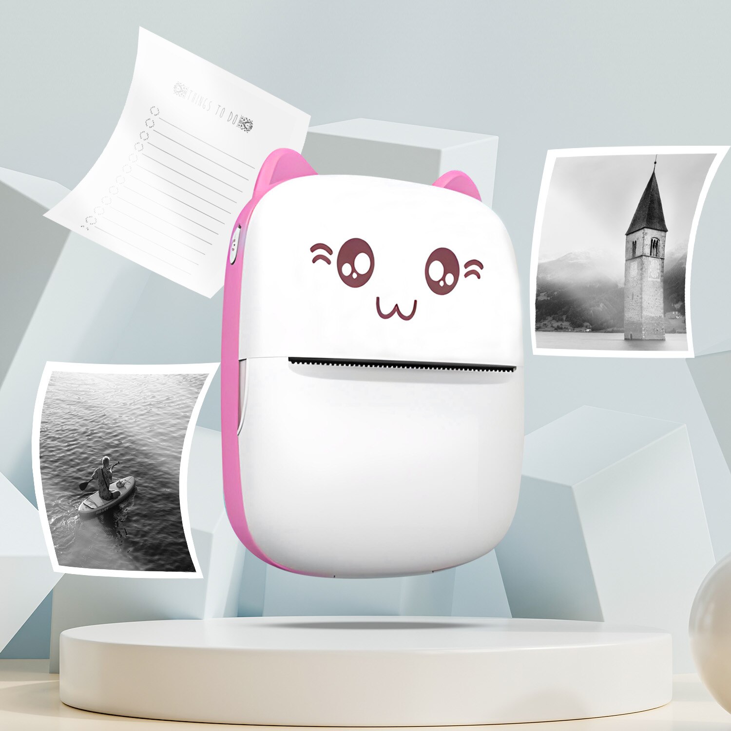 Set Mini imprimanta termica DexXer, 5 Role hartie termica alba, 3 Role ...