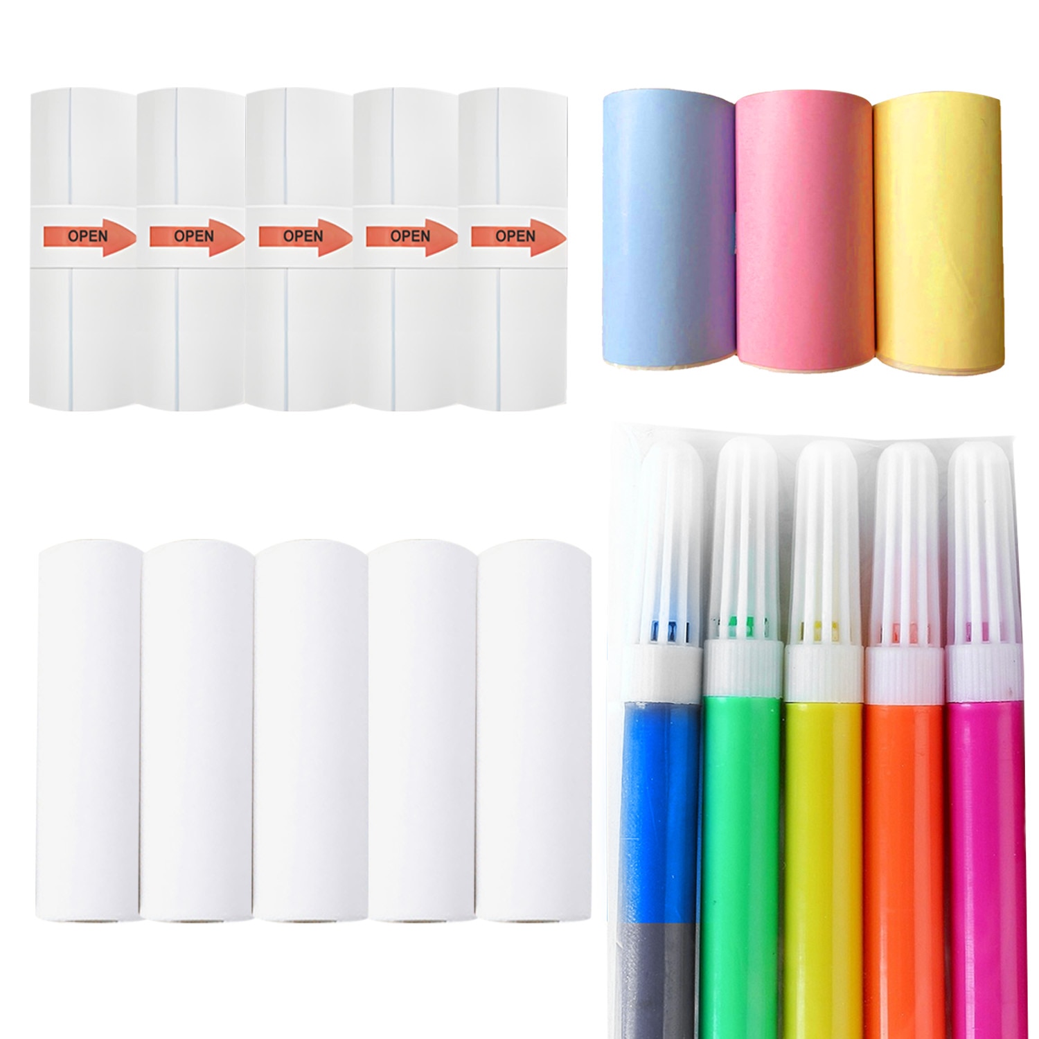 Set Mini imprimanta termica DexXer, 5 Role hartie termica alba, 3 Role ...