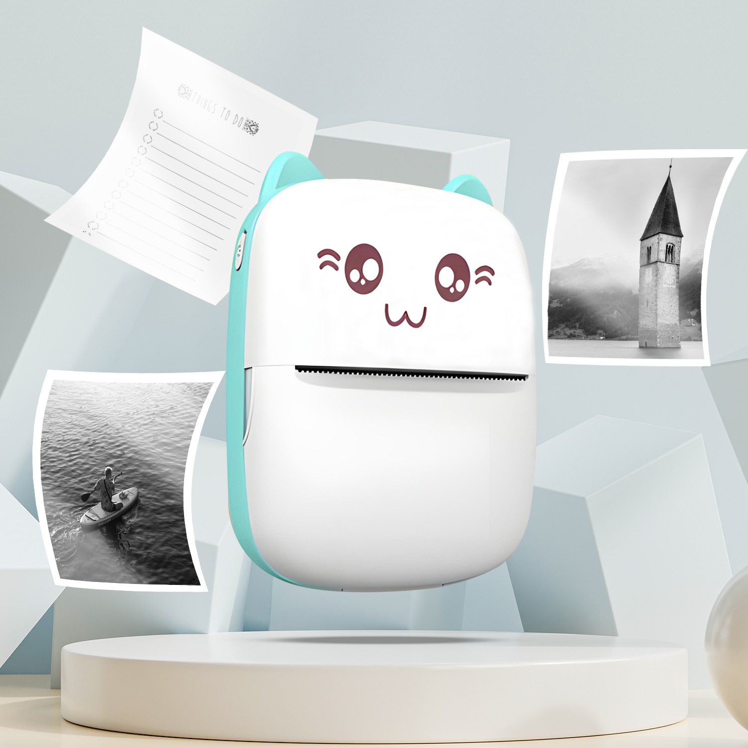 Set Mini imprimanta termica DexXer, 5 Role hartie termica alba, 3 Role ...