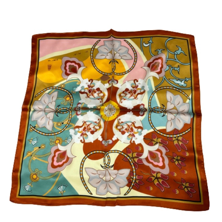 Esarfa din matase, naturala, 70x70cm, imprimeu floral - eMAG.ro