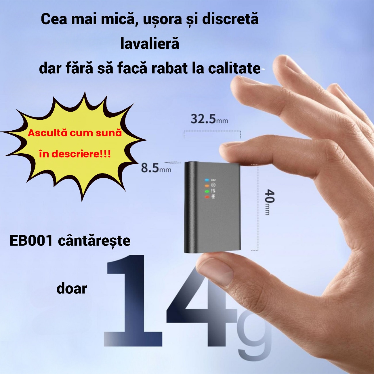 Microfon Lavaliera EB001, iPhone, Lightning, voce clara, reducere ...