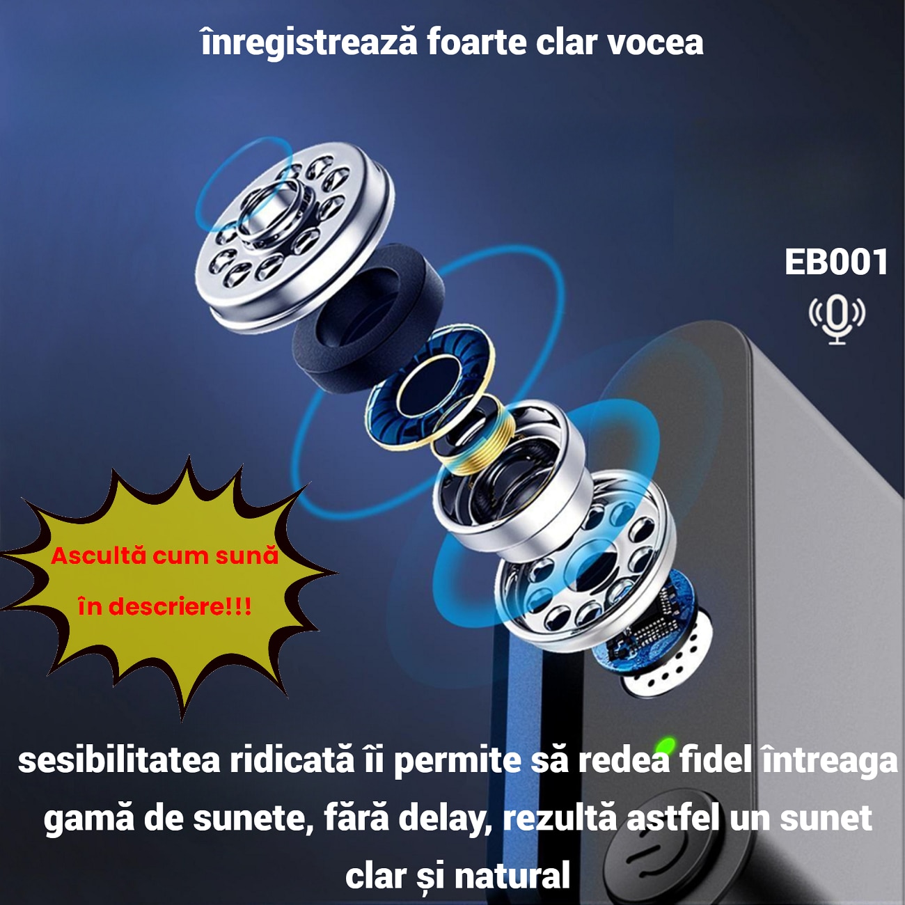 Microfon Lavaliera EB001, iPhone, Lightning, voce clara, reducere ...