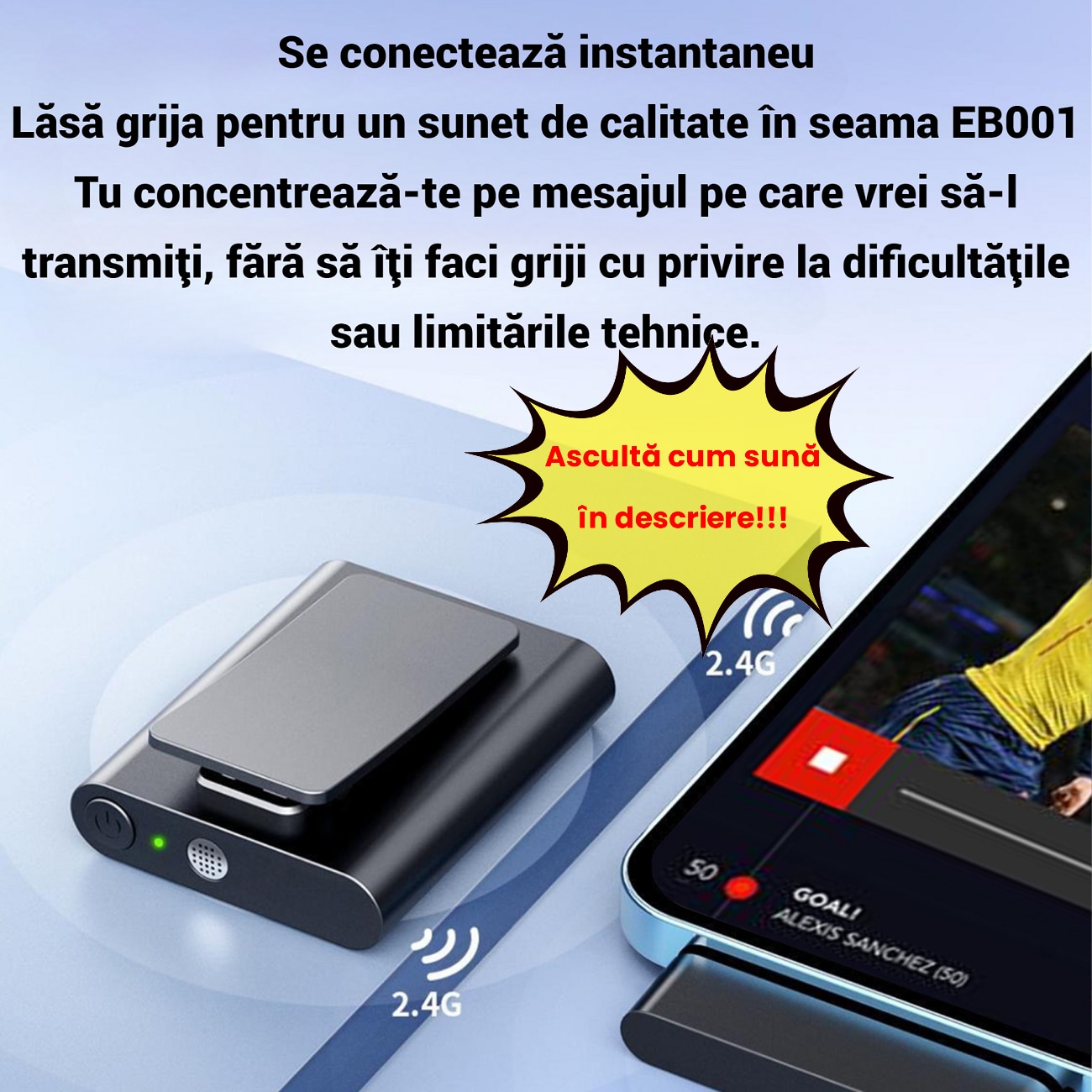 Microfon Lavaliera EB001, iPhone, Lightning, voce clara, reducere ...