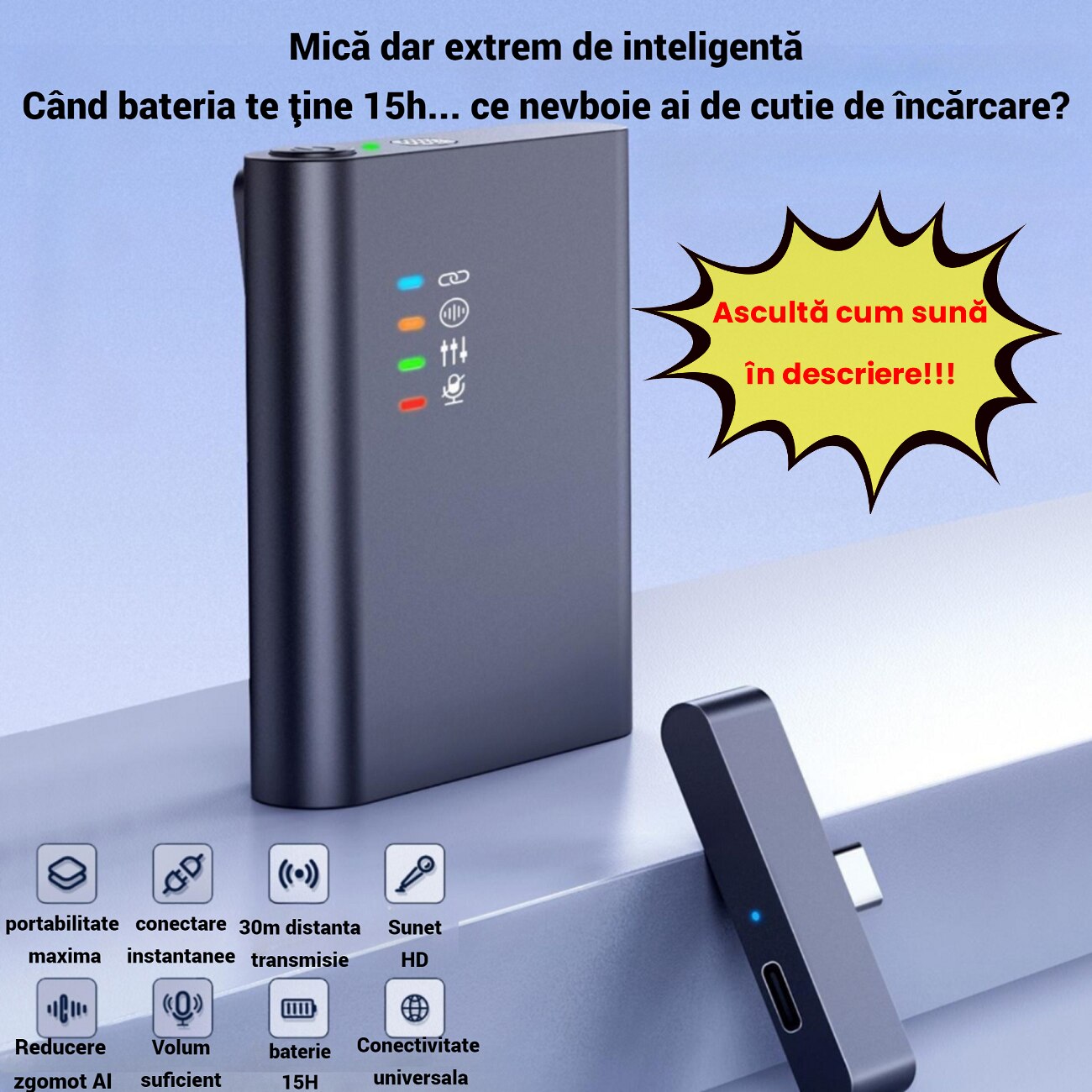 Microfoan Lavaliera EB001, Android, Type C, voce clara, reducere zgomot ...