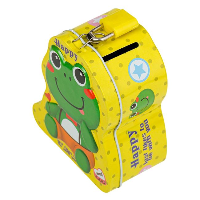 Pusculita Metalica pentru Copii cu Lacat Broscuta Galbena 9x5x10cm ...