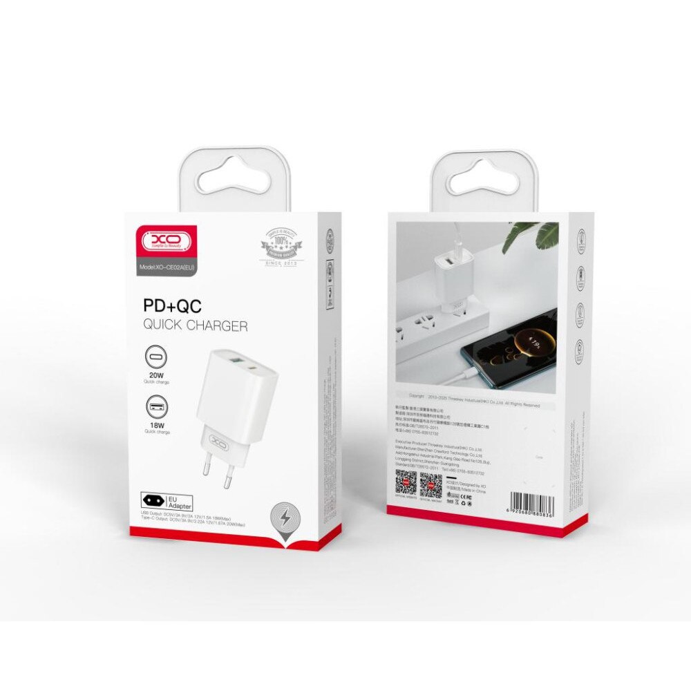 Hálózati Töltőfej Adapter Gyorstöltő Usb C Usb Port Fehér Pd
