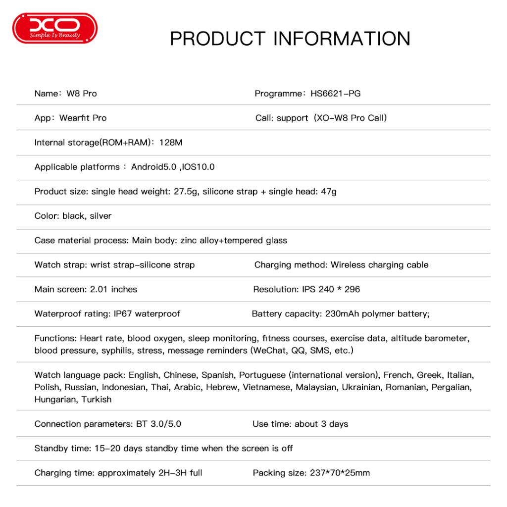 Smartwatch XO Seria W8 Pro, negru - eMAG.ro