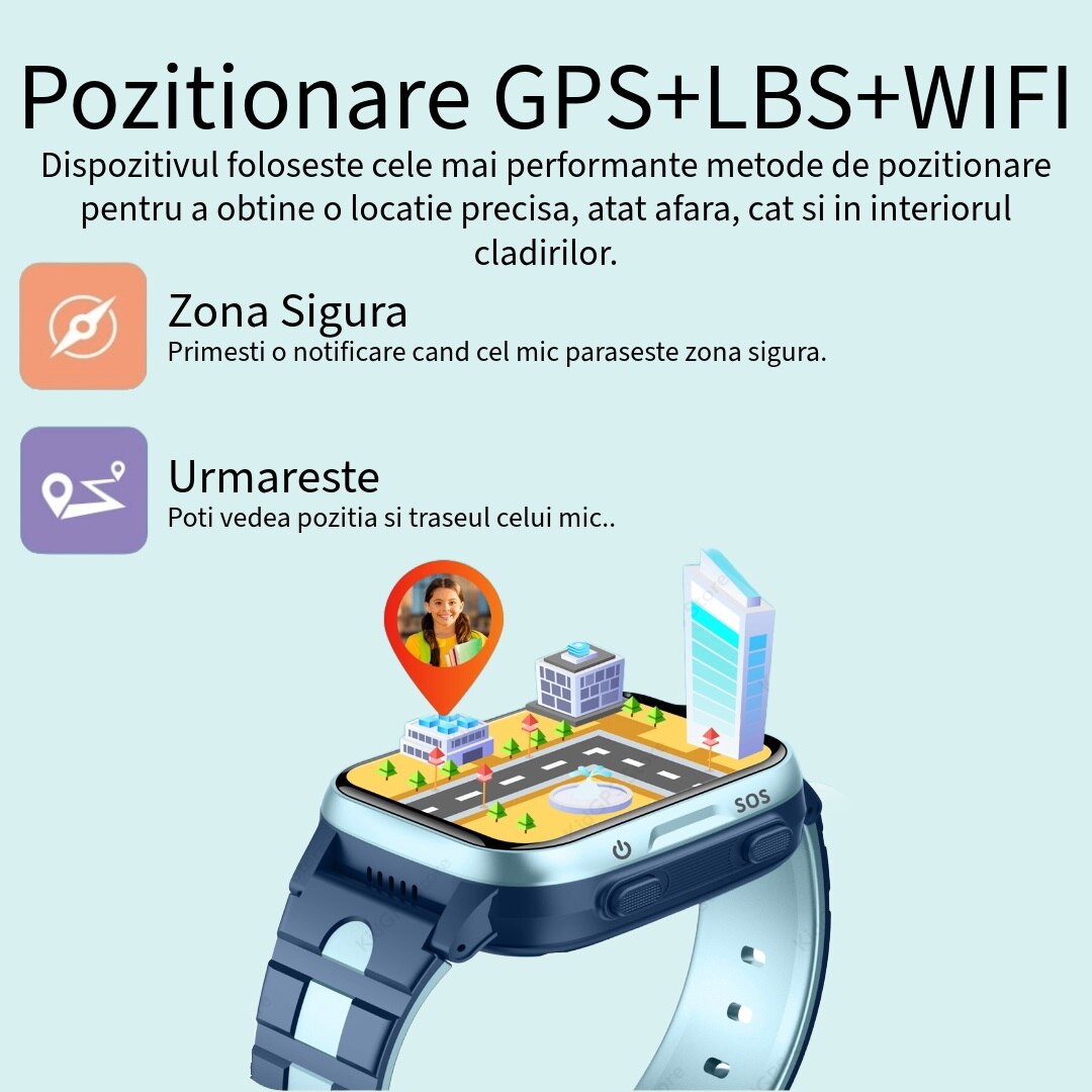 Ceas Smartwatch GPS copii cu localizare si telefon, 4G LTE cu SIM, Apel ...