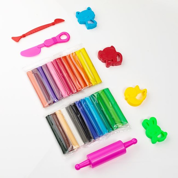 Gyurma vödör 25 különböző színű formájú szerszámok és henger, 425 g ...