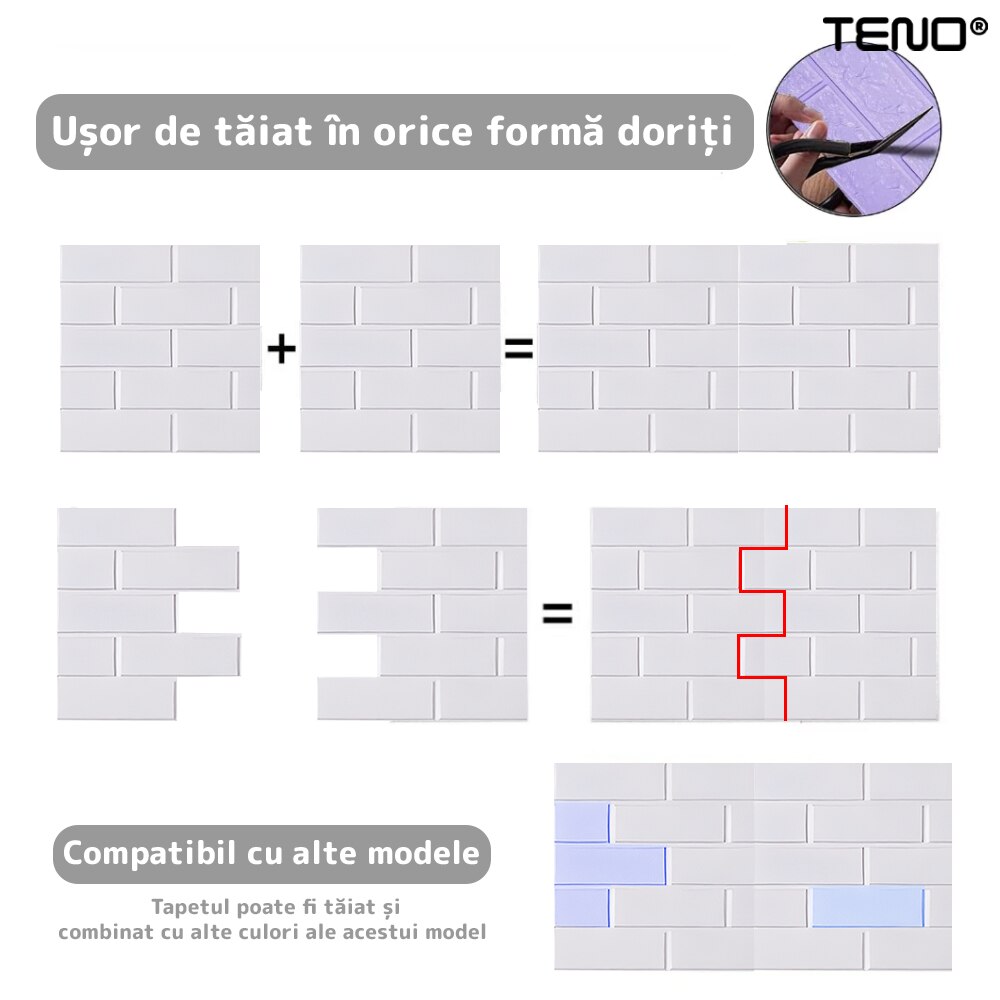 Set 10x Tapet 3D Teno®, suprafata acoperire 5.3 mp, autoadeziv, Model ...