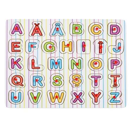 Tabla din lemn Montessori cu litere Alfabet Colorate, 31 Litere, 3D ...