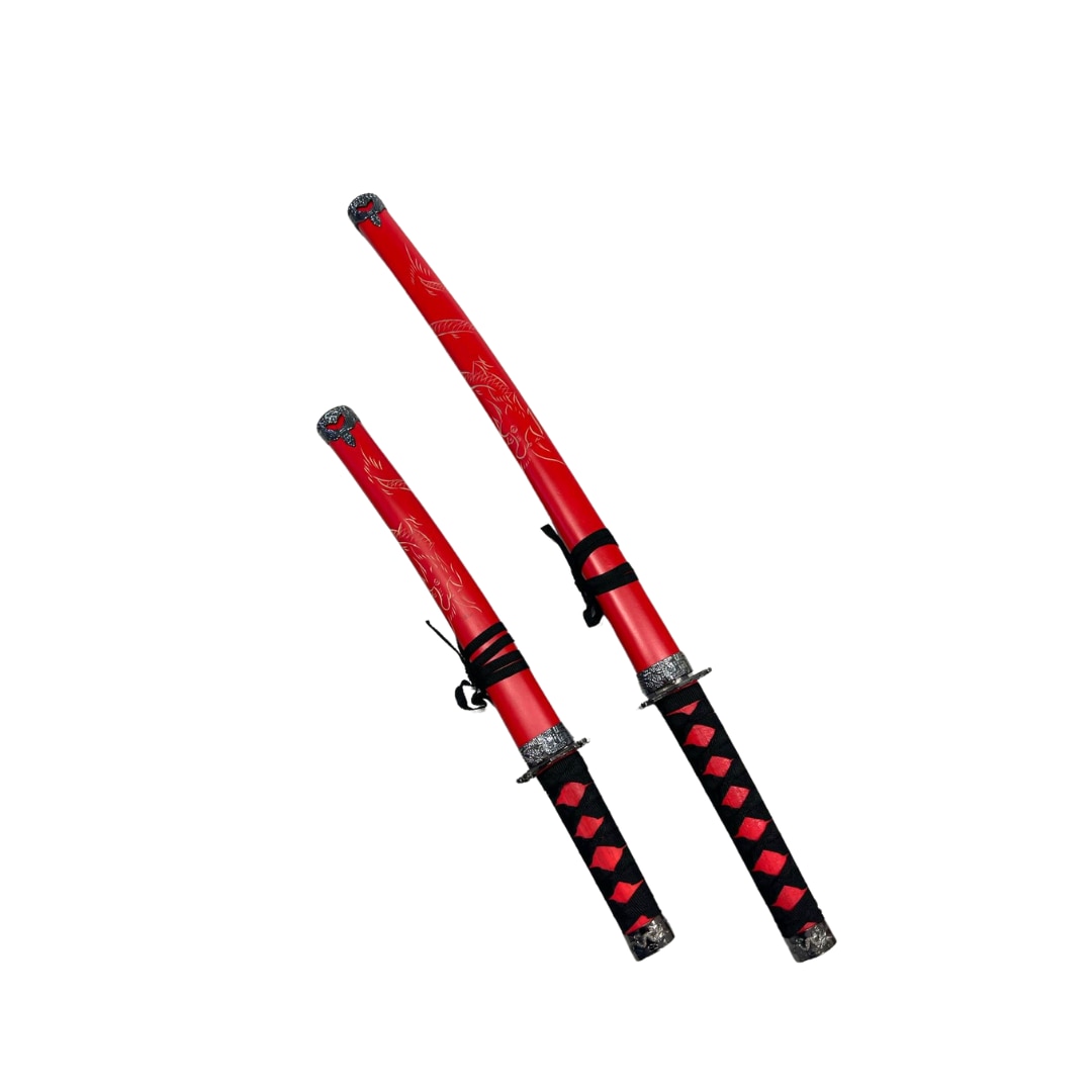 Set 2 Sabii katane Ninja Panoplie, otel, diferite dimensiuni, rosu ...