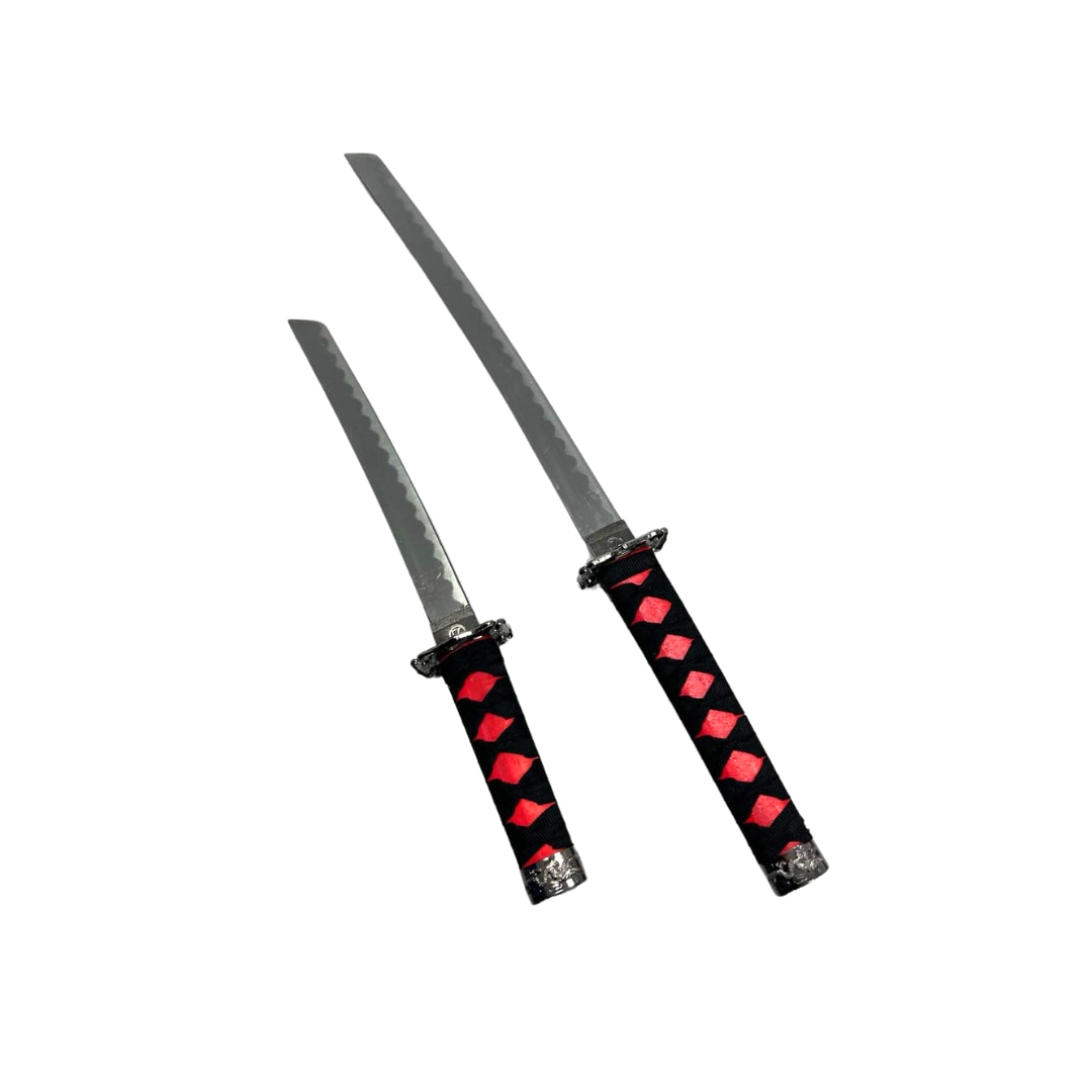 Set 2 Sabii katane Ninja Panoplie, otel, diferite dimensiuni, rosu ...