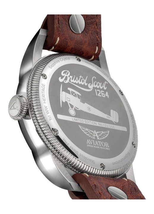 Ceas pentru barbati, Aviator, Model SW 290-1, Inox/piele, Maro/argintiu ...