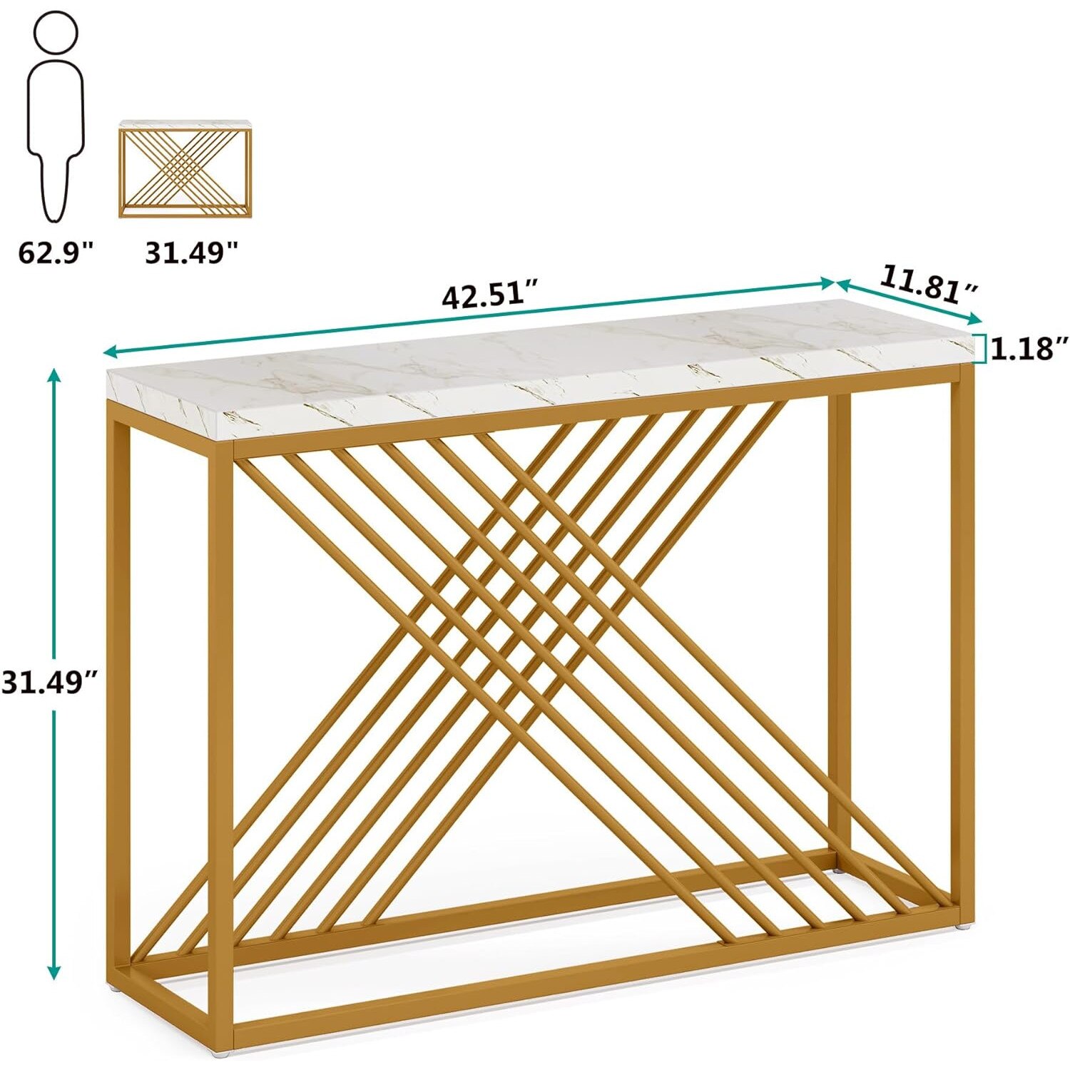 Masa consola, metal, 120x40x80cm, auriu - eMAG.ro