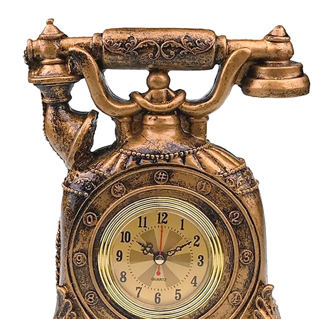 Asztali óra vintage telefon formájú, gyantából, barna, 19x25cm, VELVE ...