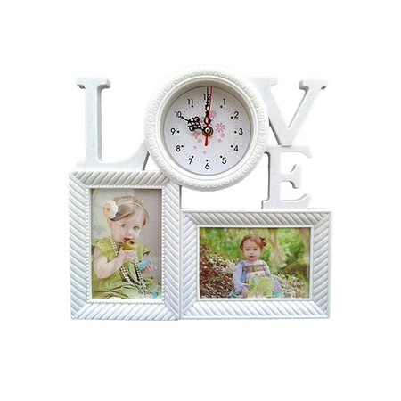 Ceas de masa cu rama foto si textul LOVE, Alb, 32x31cm, VELVE - eMAG.ro