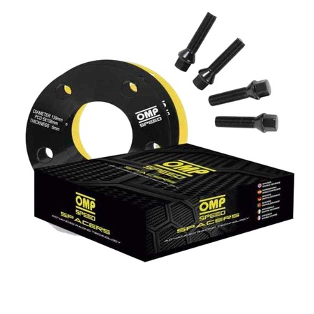 Set 2 distantiere roata, OMP, 20mm, Suruburi incluse, Negru/Galben ...