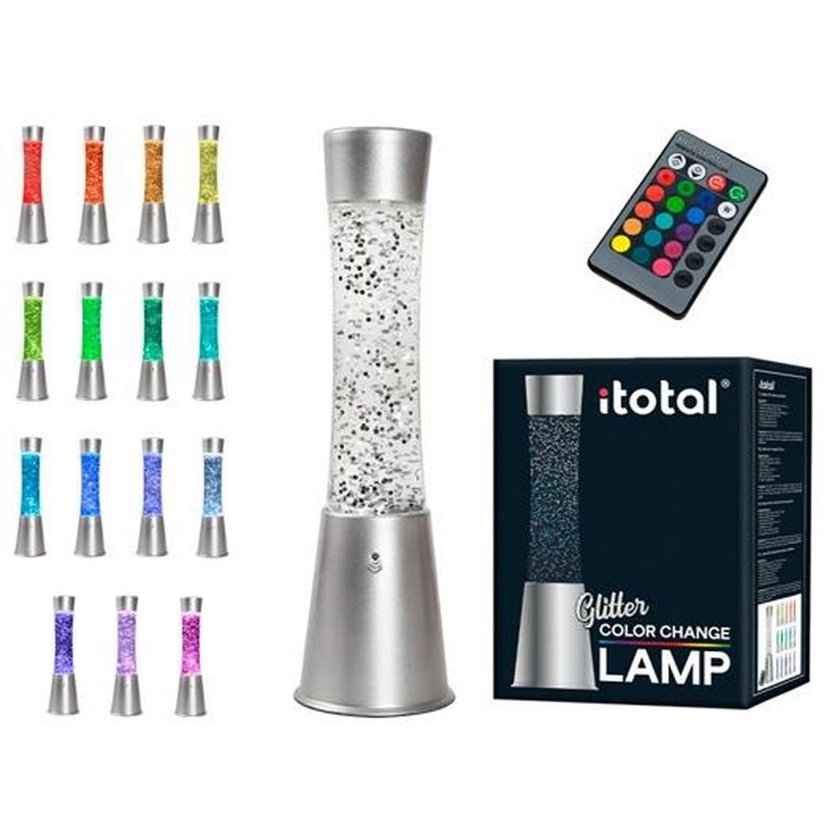 Lampa lava iTotal Glitter, LED, telecomanda, multicolor, 10.8x10.8x41.5 ...