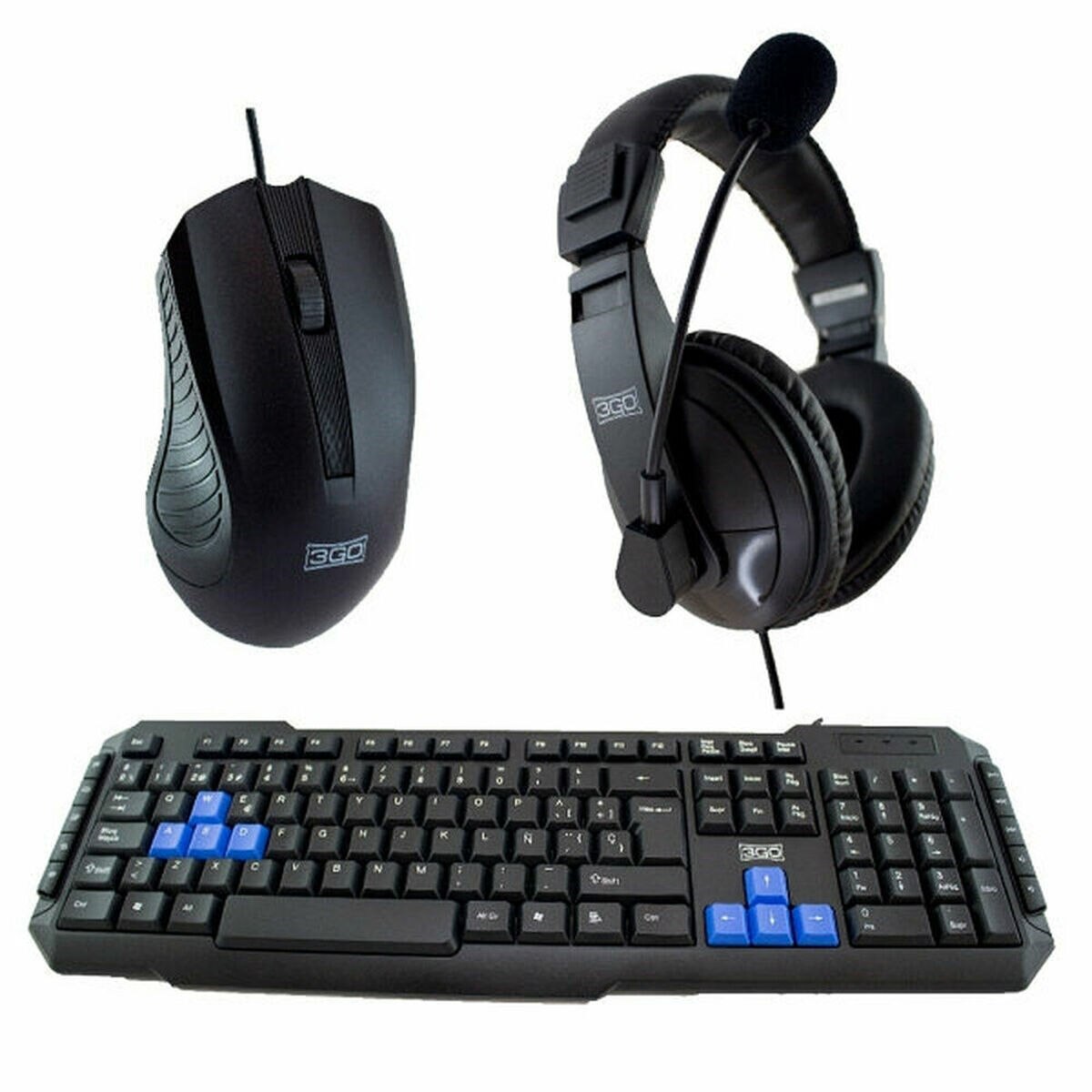 Set 3 accesorii gaming, 3GO, Tastatura/Mouse/Casti, Negru - eMAG.ro