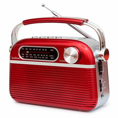 Radio portabil vintage, Kooltech, Bluetooth, USB, Rosu/Argintiu - eMAG.ro