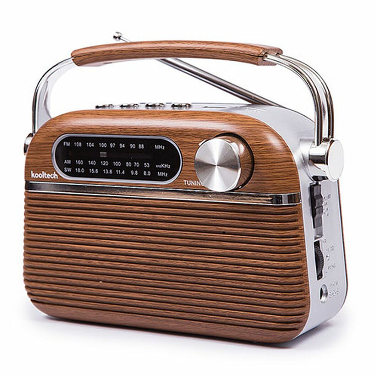 Radio portabil vintage, Kooltech, Bluetooth, USB, Maro/Argintiu - eMAG.ro