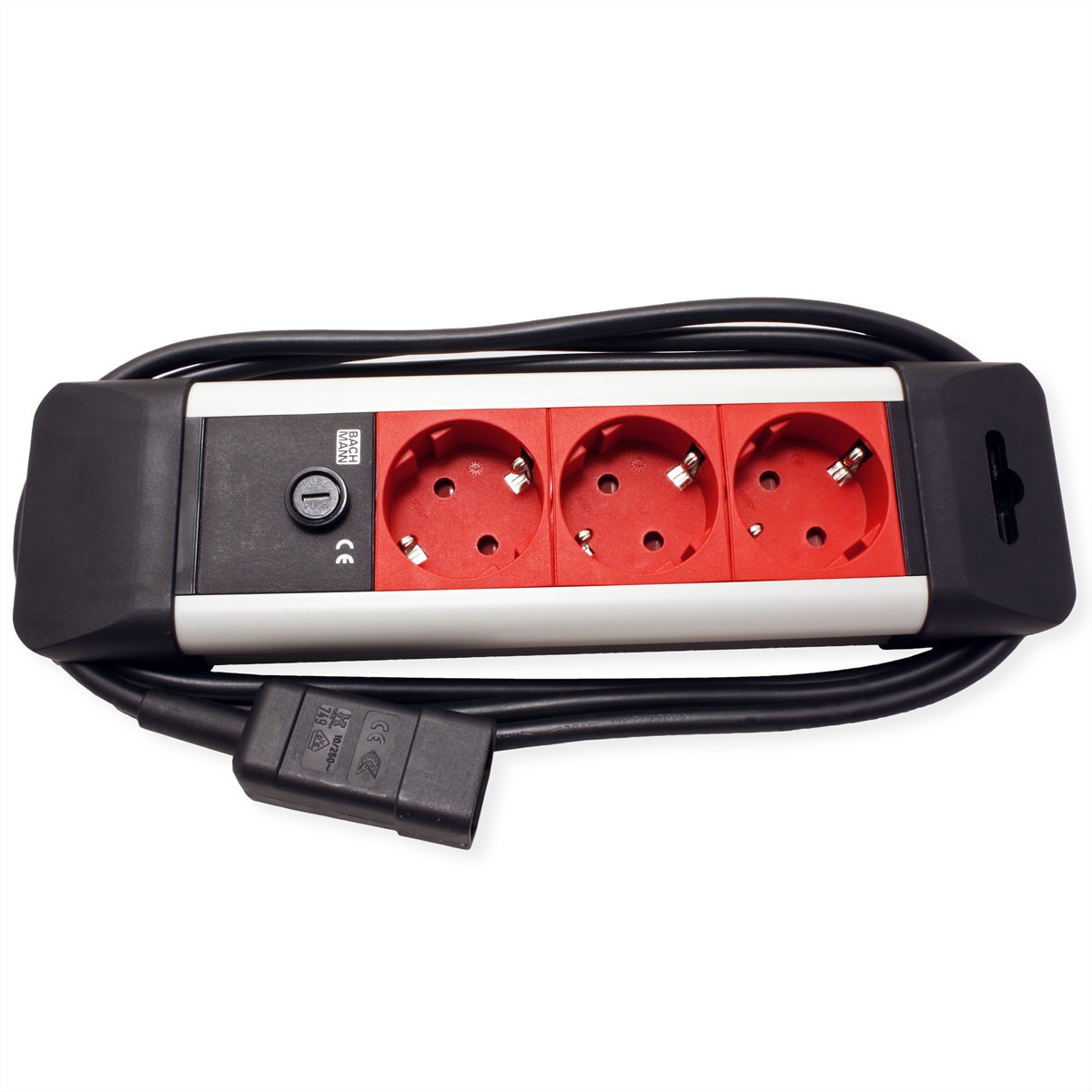 Prelungitor, BACHMANN, 3x prize cu impamantare, conector C14 pentru ...