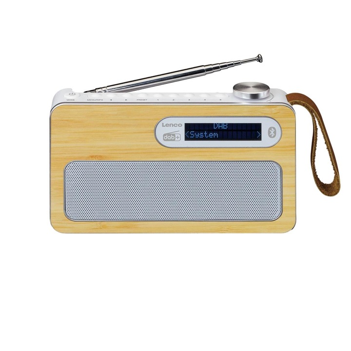 Radio portabil, Lenco, DAB+, Bambus, Bluetooth, USB, FM, Bej - eMAG.ro