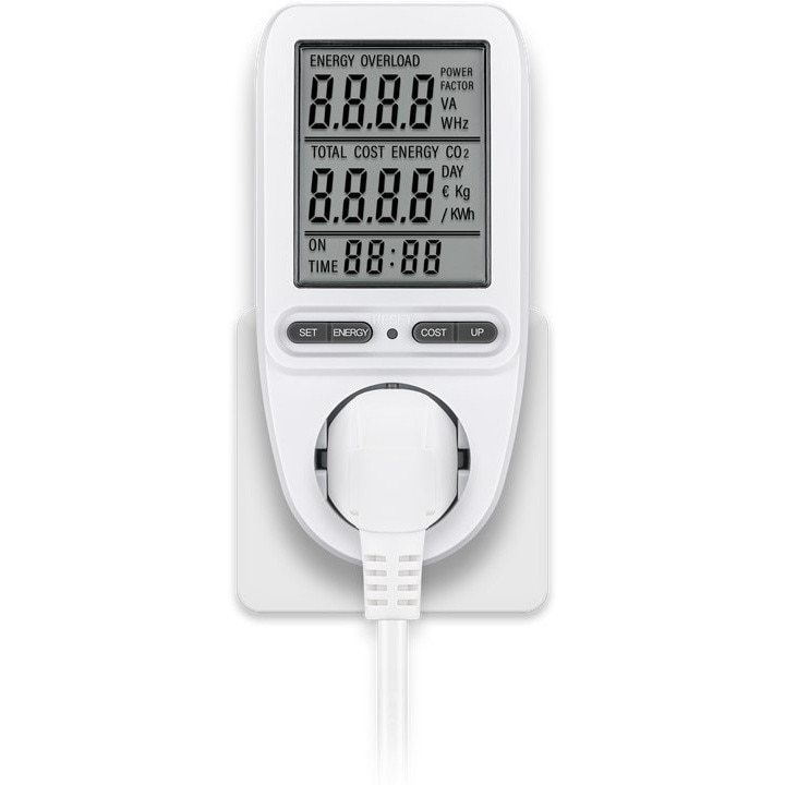 Contor de energie, Afisaj LCD, 3680W, 16A la 230V, Alb - eMAG.ro