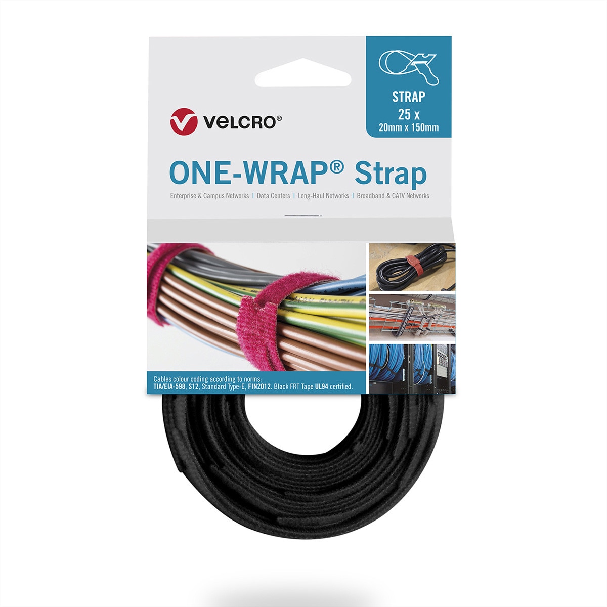 Set 25 x Banda organizare cabluri, VELCRO, 20 mm x 150 mm, neagra - eMAG.ro