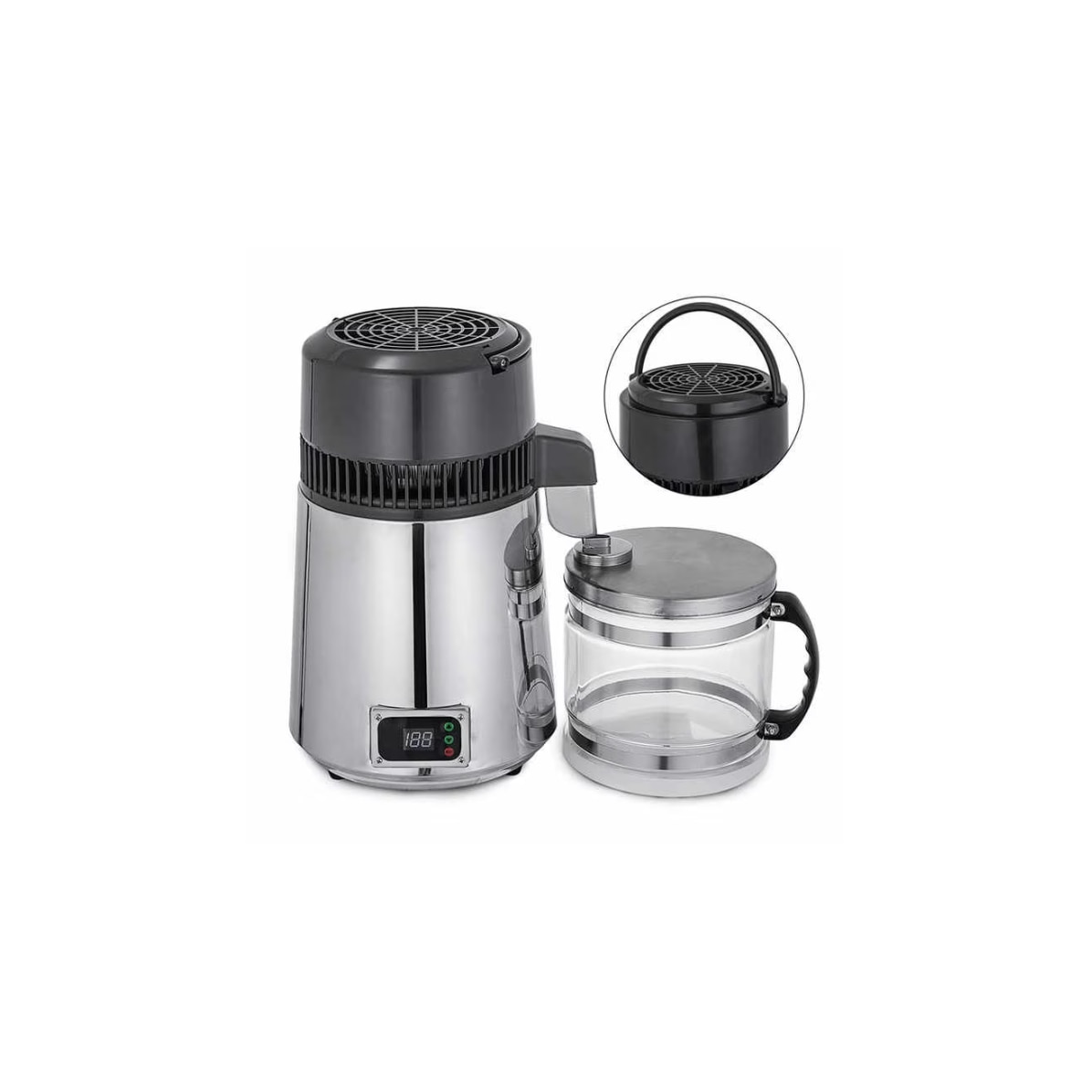 Set, distilator de apa, 4L, 750W, 220V, 1L/H, otel inoxidabil, argintiu ...