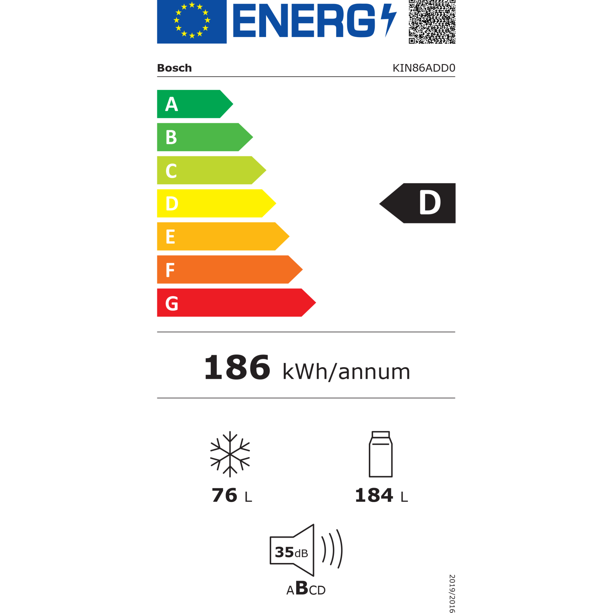 BOSCH KIN86ADD0 Frigider combinat incorporabil, No Frost, 260 l, H: 177 ...