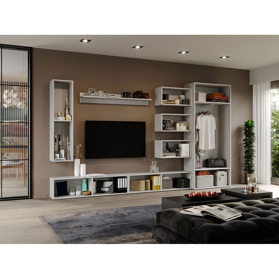 Set Mobila Living, Graphic cu Dulap, C59, Gri Antracit, L 320 x A 33.4 ...