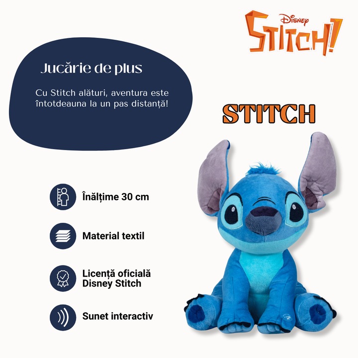 Jucarie de plus Disney Lilo&Stitch, model Stitch, material textil si ...