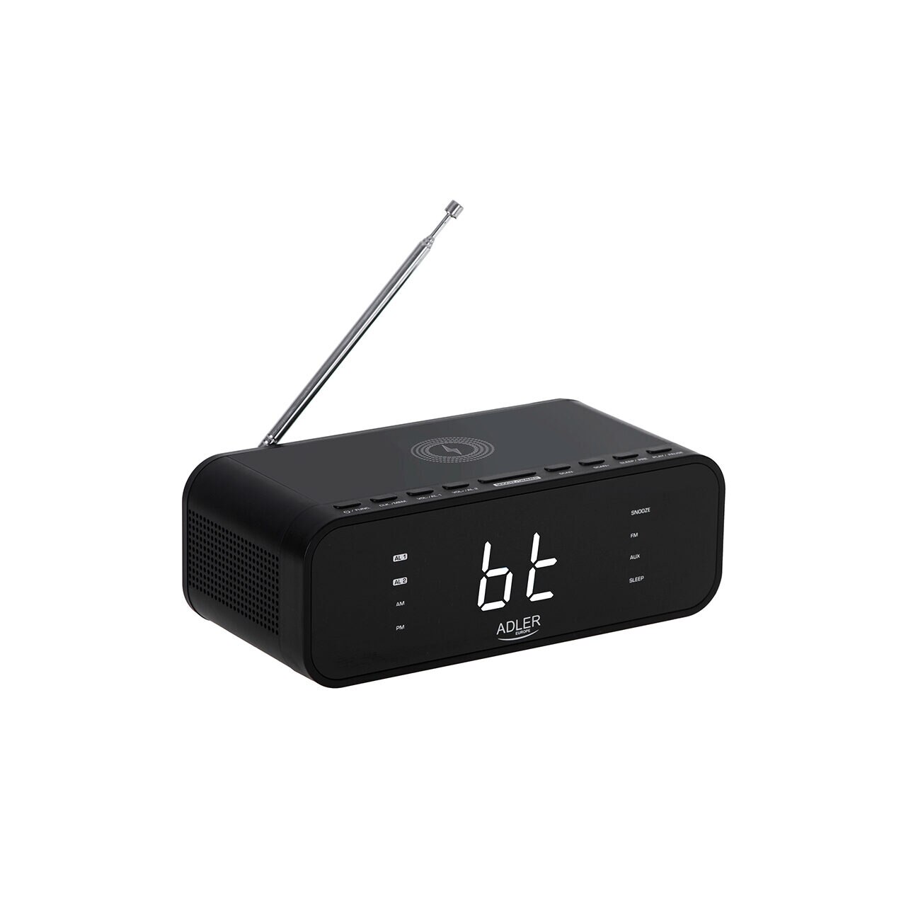 Radio FM cu ceas desteptator, Incarcator wireless, Bluetooth, AUX, USB ...