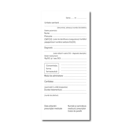 Retete medicale model nou, 1/3 A4, hartie offset 60 gr/mp, 1 exemplar ...