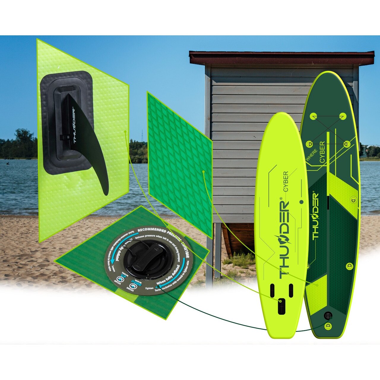 Set cu placa gonflabila Sup, Thunder, CYBER, 320 x 75 x 15 cm, Verde ...