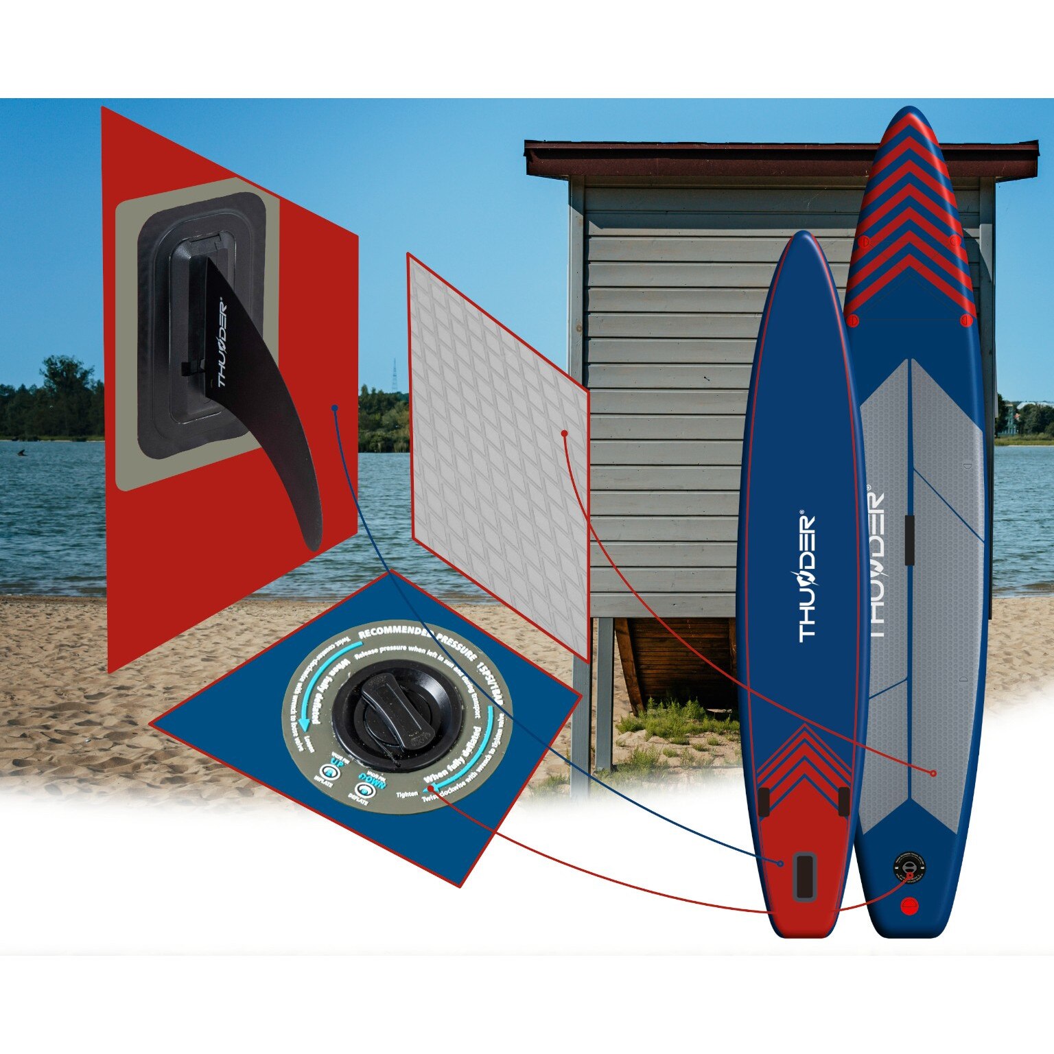 Комплект с надуваем борд, Thunder, STEEL RED, 365 x 75 x 15 cm, Red ...