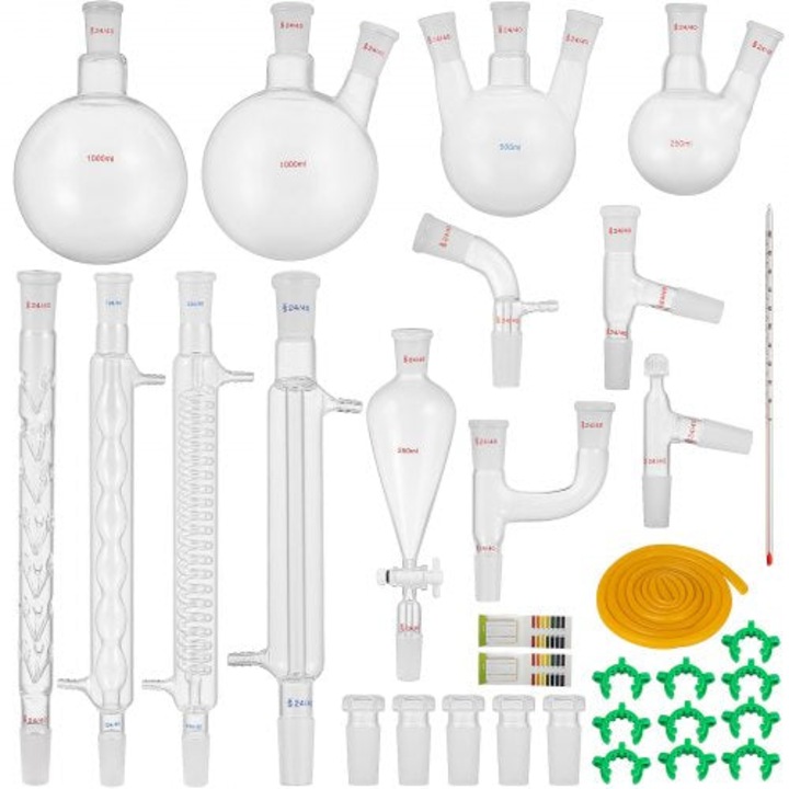 Set recipiente de sticla pentru laborator, 32 piese, rezistenta termica ...