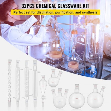 Set recipiente de sticla pentru laborator, 32 piese, rezistenta termica ...
