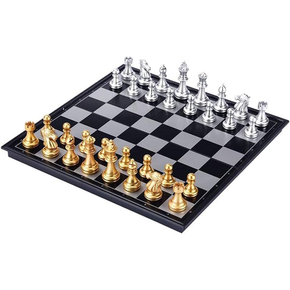 Set 3 in 1 de sah, table si dame magnetic Gold 32 cm - eMAG.ro