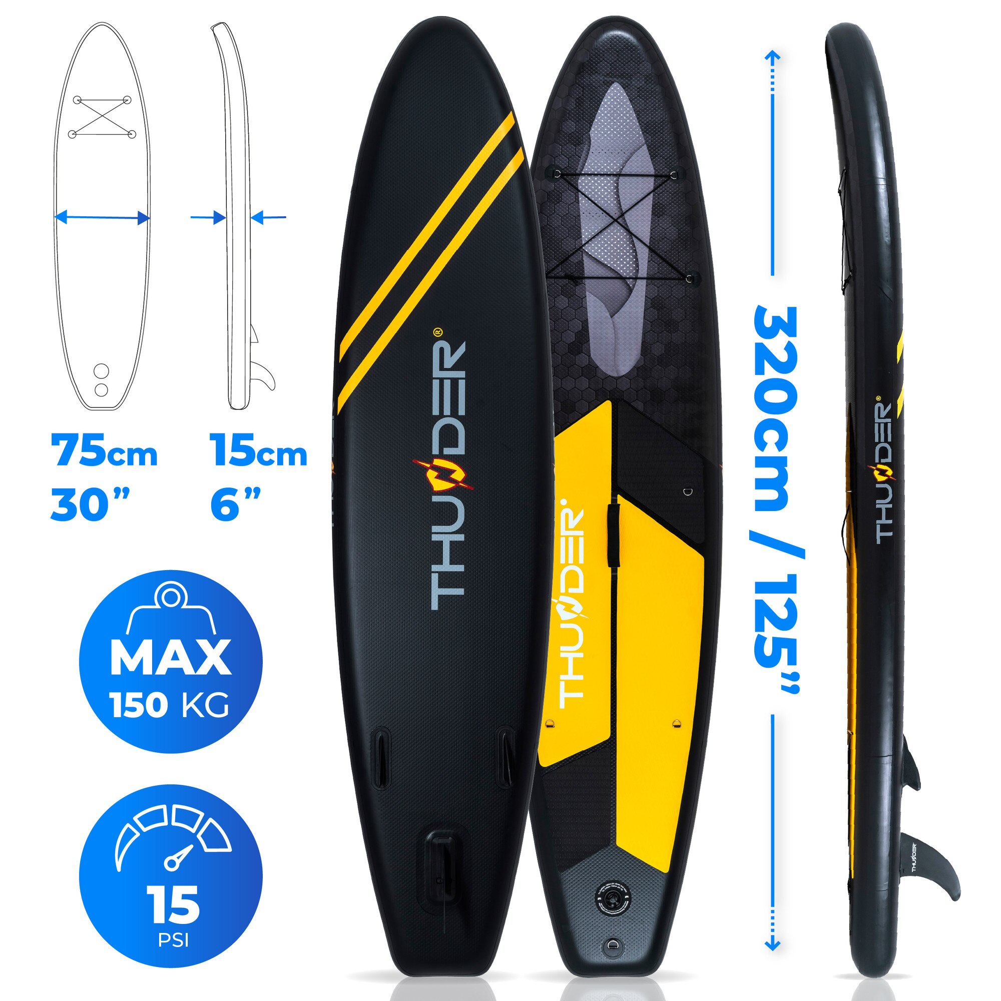 Set placa gonflabila Stand Up PaddleBoard Thunder RAVEN, 320x75 x15cm ...