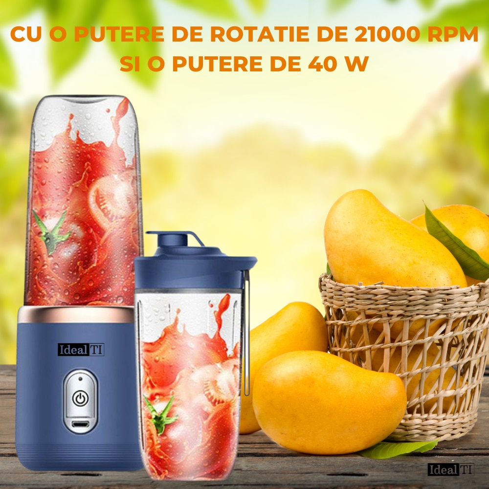 Mini Blender Portabil IdealTI, Electric, Incarcare USB, 6 Lame Din Inox ...