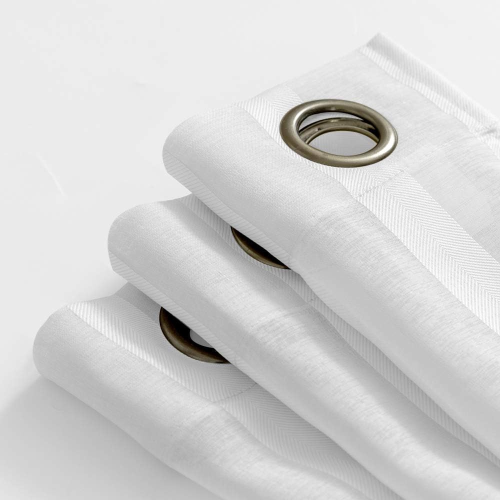 Set de 2 perdele scurte, 90x60 cm, albe cu dungi - eMAG.ro