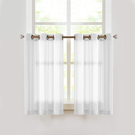 Set de 2 perdele scurte, 90x60 cm, albe cu dungi - eMAG.ro