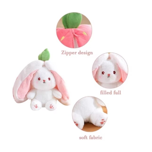 Iepuras de plus alb transformabil in perna, urechi mari, inchidere cu ...