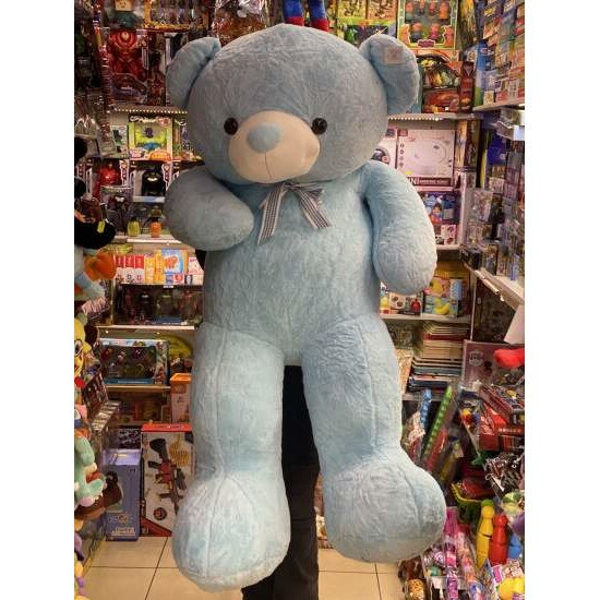 Urs din plus catifelat cu fundita, 99cm - Albastru - eMAG.ro