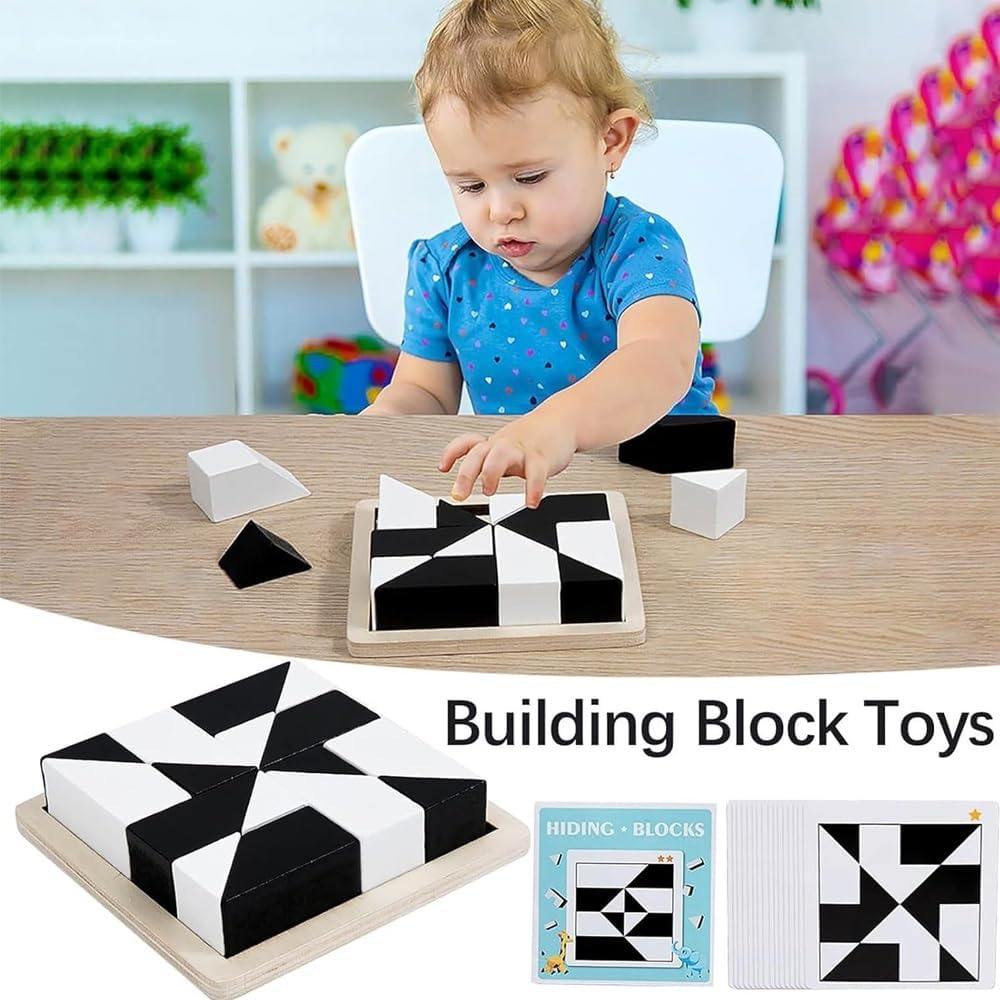 Puzzle 3D, forma geometrica, Alb/Negru,16 piese - eMAG.ro